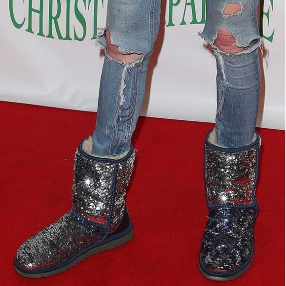 UGG | Shoes | Ugg Classic Short Blue Silver Sequin Boot Sequins Flip | Poshmark